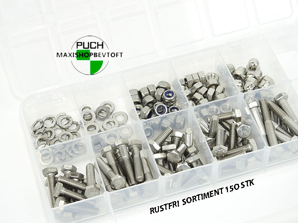 Sortiment RUSTFRI M6 bolte, møtrikker, spændskiver 150stk – Danmarks ...